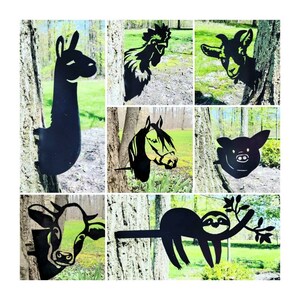 Sloth Tree Stake: Metal Yard Art, Outdoor Fence Decor - Etsy