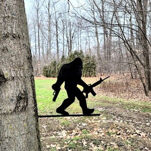 Bigfoot With Guns Tree Stake, Metal Yard Art, Sasquatch Gift - Etsy