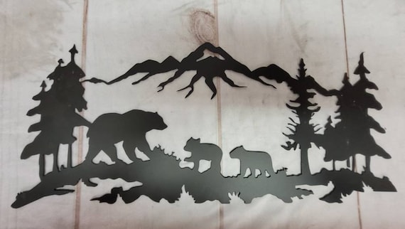 Mountain Wall Art Bear Metal Wall Art Black Bear Home Decor | Etsy