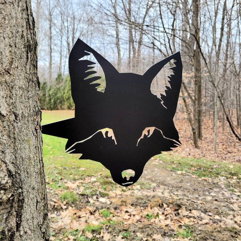 Fox Tree Stake: Black Metal Yard Art, Fox Lover Gift - Etsy