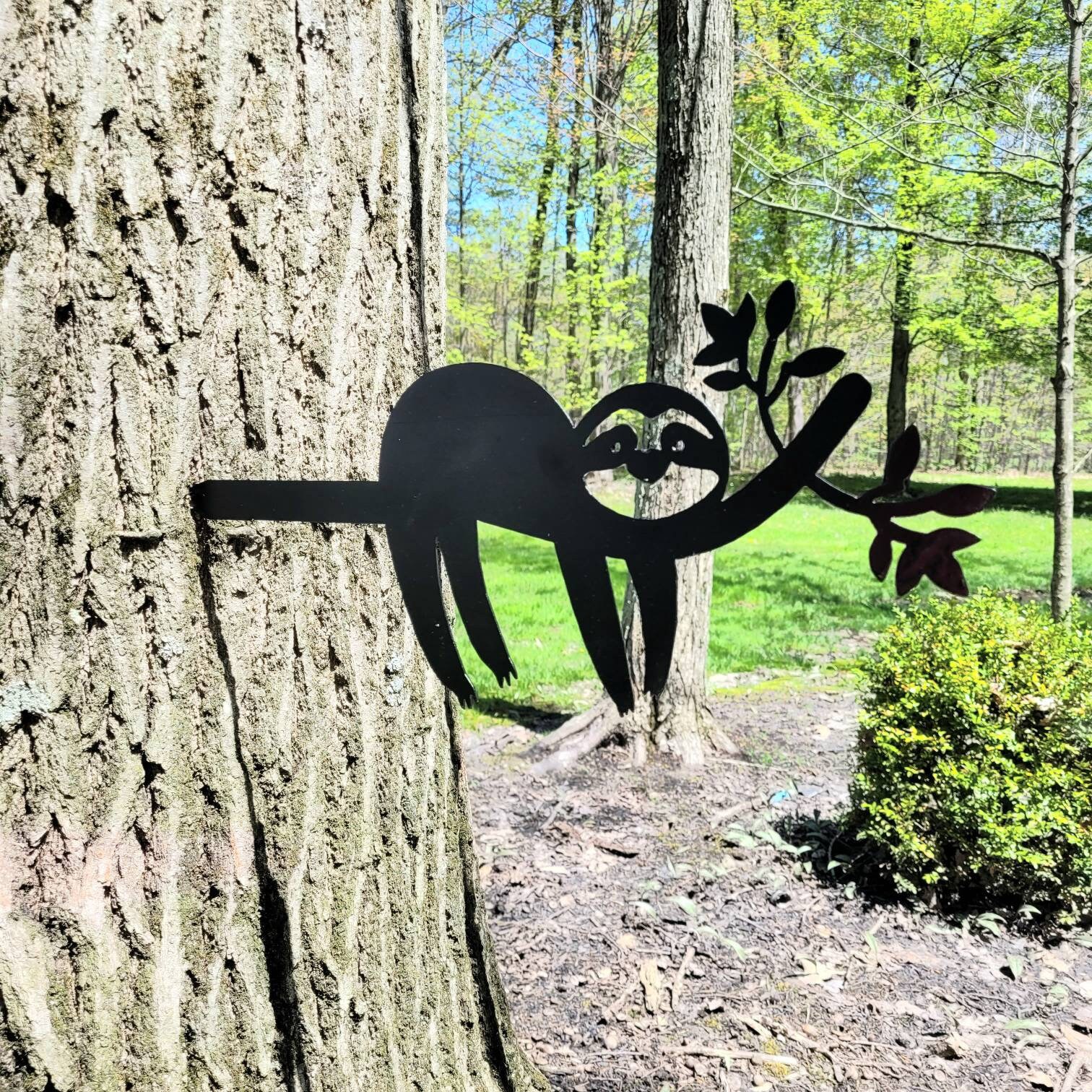 Sloth Tree Stake: Metal Yard Art, Outdoor Fence Decor - Etsy