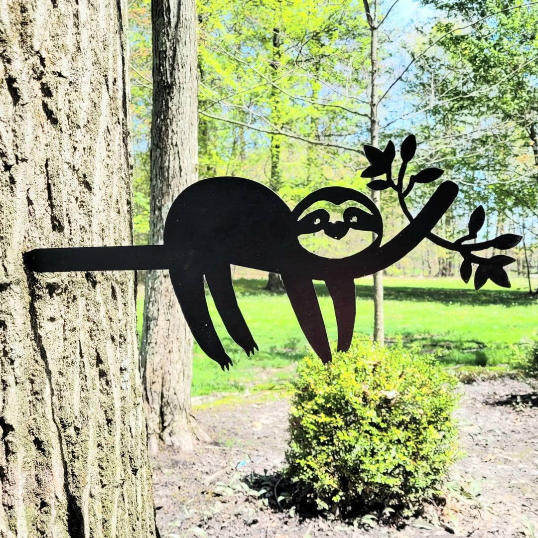 Sloth Tree Stake: Metal Yard Art, Outdoor Fence Decor - Etsy