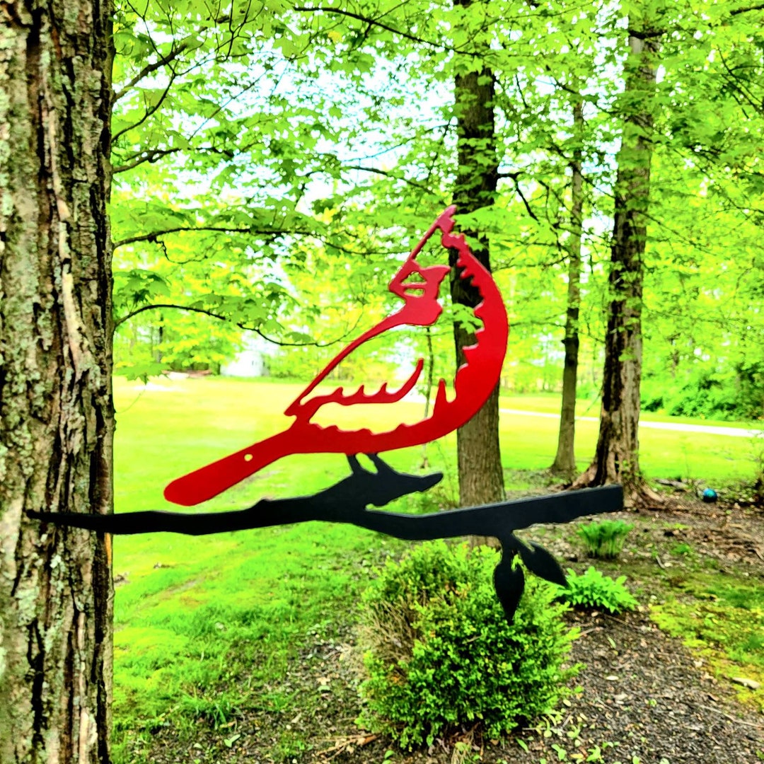 Cardinal Garden Stake, Metal Yard Art, Tree Stake, Memorial Sign, Gift ...