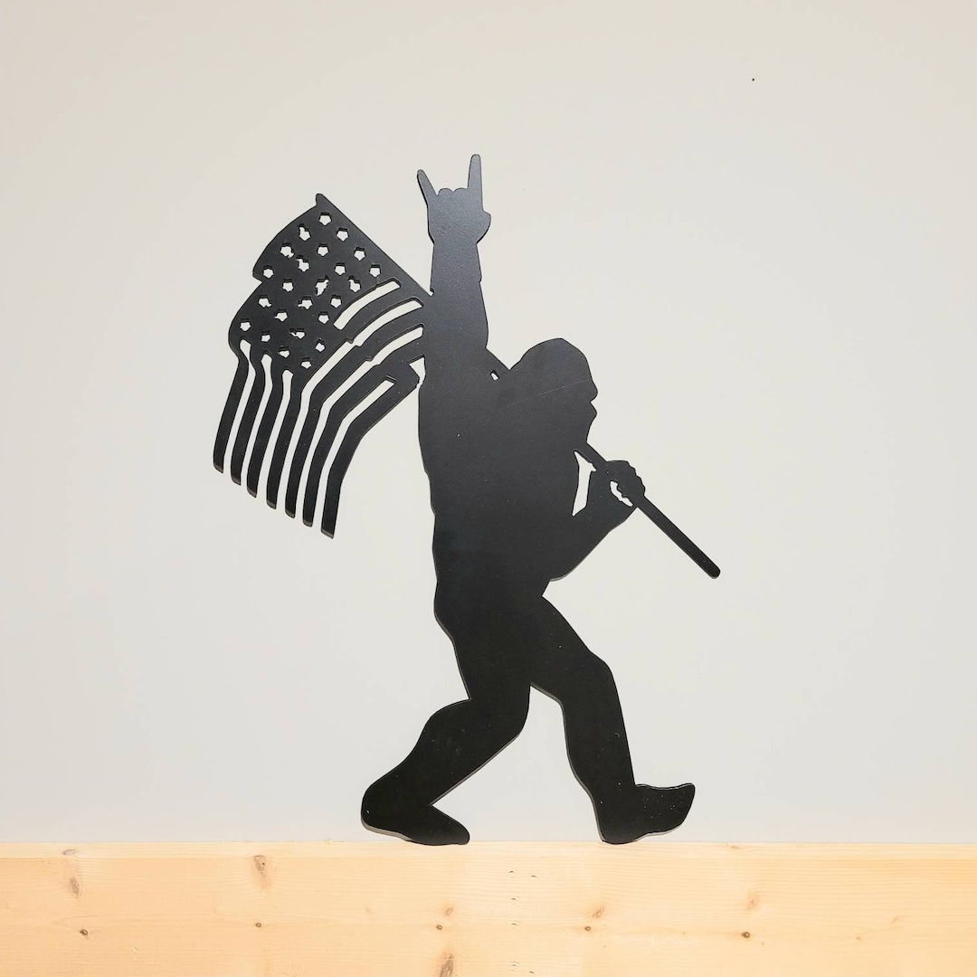 Sasquatch With American Flag: Metal Bigfoot Wall Art - Etsy