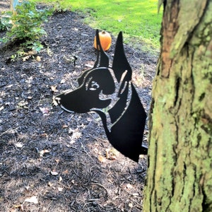 Guard Dog Tree Stake, Peeking Pup Metal Yard Art, Doberman Pinscher ...