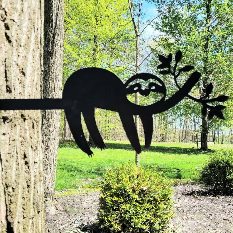 Sloth Tree Stake: Metal Yard Art, Outdoor Fence Decor - Etsy