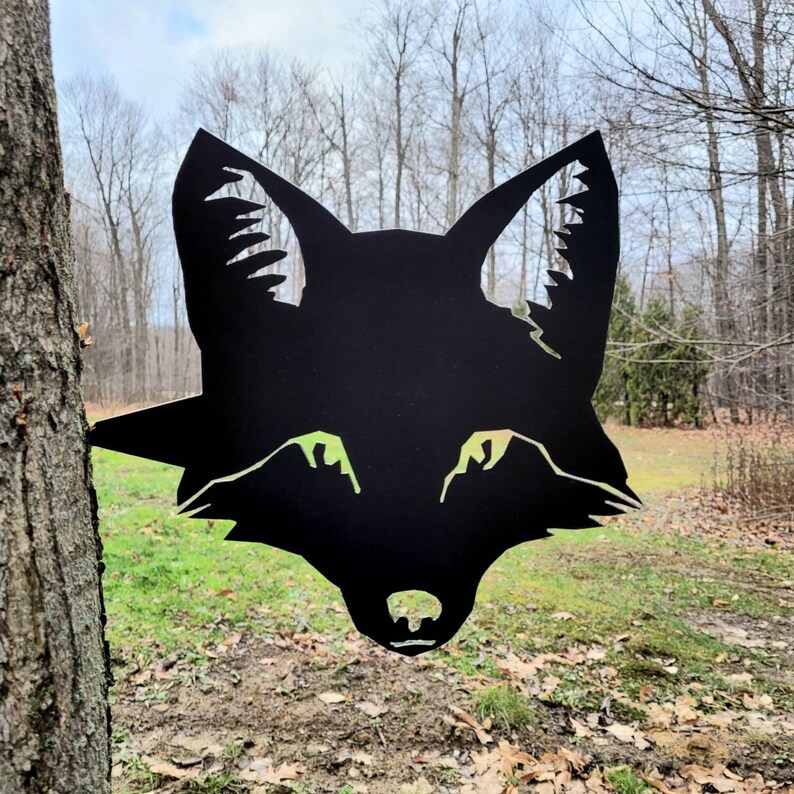 Fox Tree Stake: Black Metal Yard Art, Fox Lover Gift - Etsy
