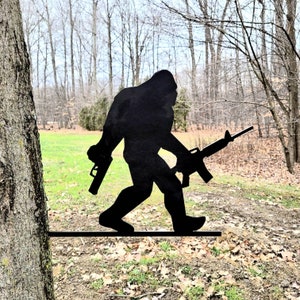 Bigfoot With Guns Tree Stake, Metal Yard Art, Sasquatch Gift - Etsy