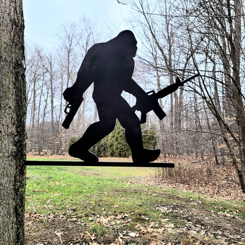 Bigfoot With Guns Tree Stake, Metal Yard Art, Sasquatch Gift - Etsy