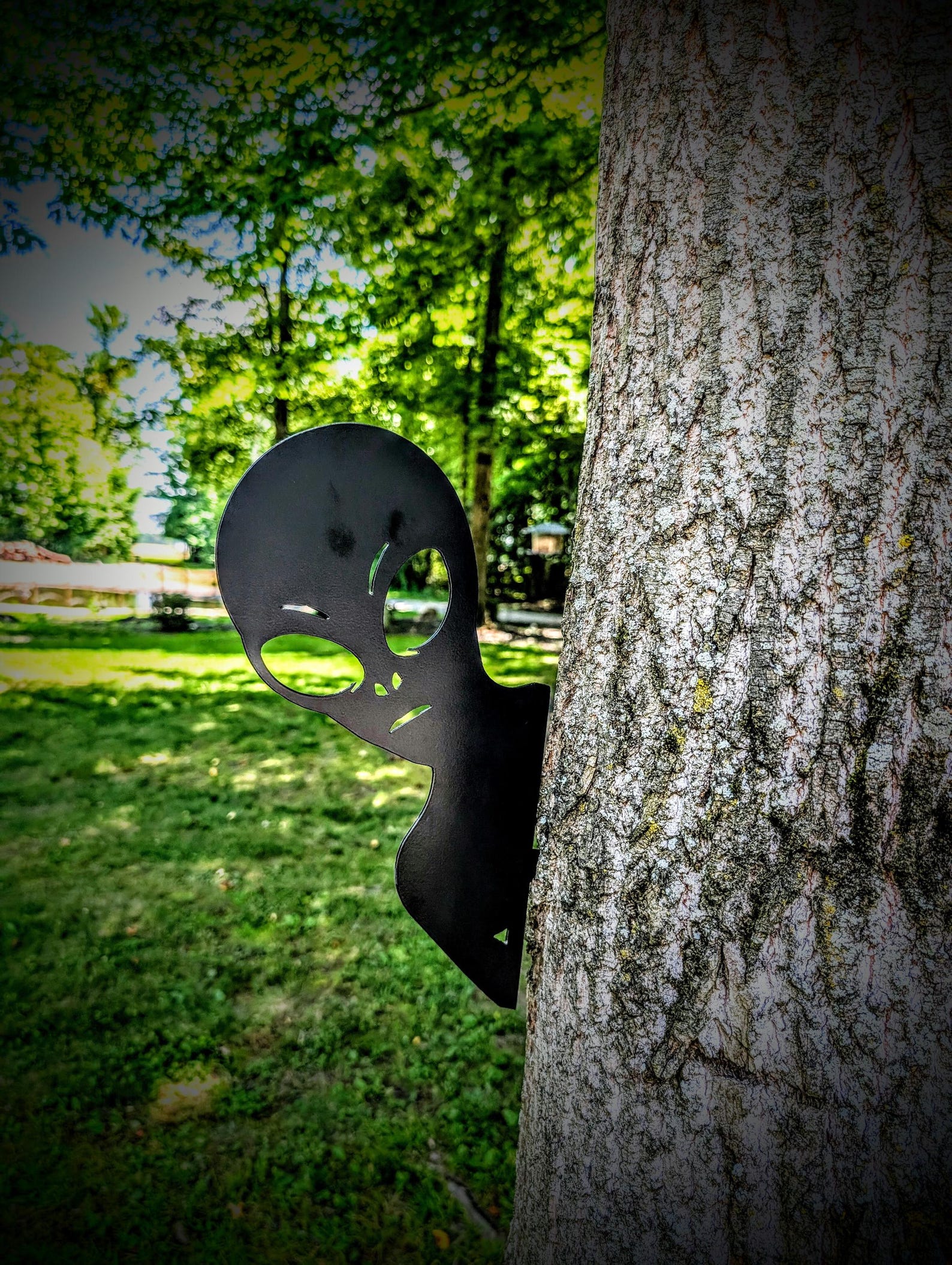 Metal Alien Yard Art: Extra Terrestrial Corner Peeker Bracket, UFO ...