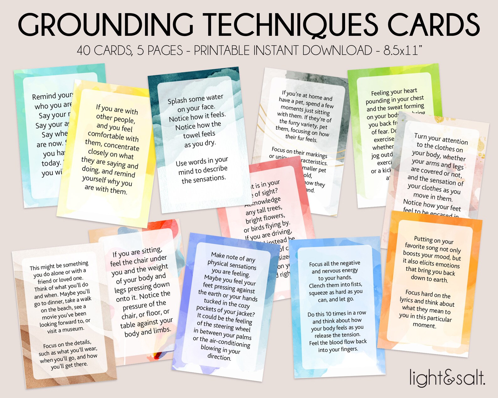 Grounding Flash Cards, Mindfulness Breathing Exercises, Coping Skills ...