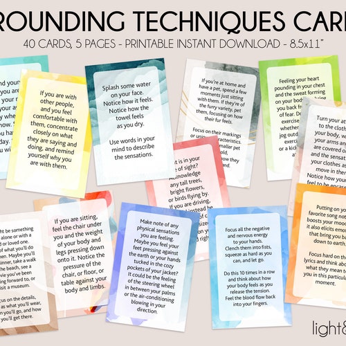 Grounding Flash Cards Mindfulness Breathing Exercises Coping - Etsy