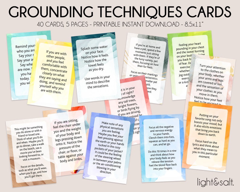 Grounding Flash Cards Mindfulness Breathing Exercises Coping - Etsy