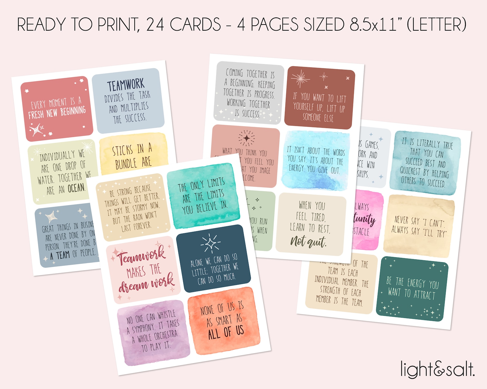 Teamwork Positivity Cards Teamwork Quotes Staff Positivity - Etsy