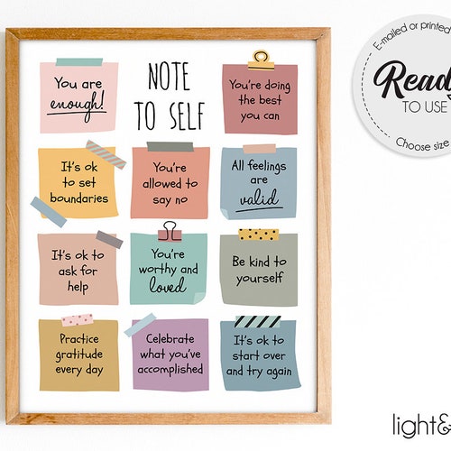 Note to Self Poster Self Care Poster Be Kind to Yourself - Etsy Canada