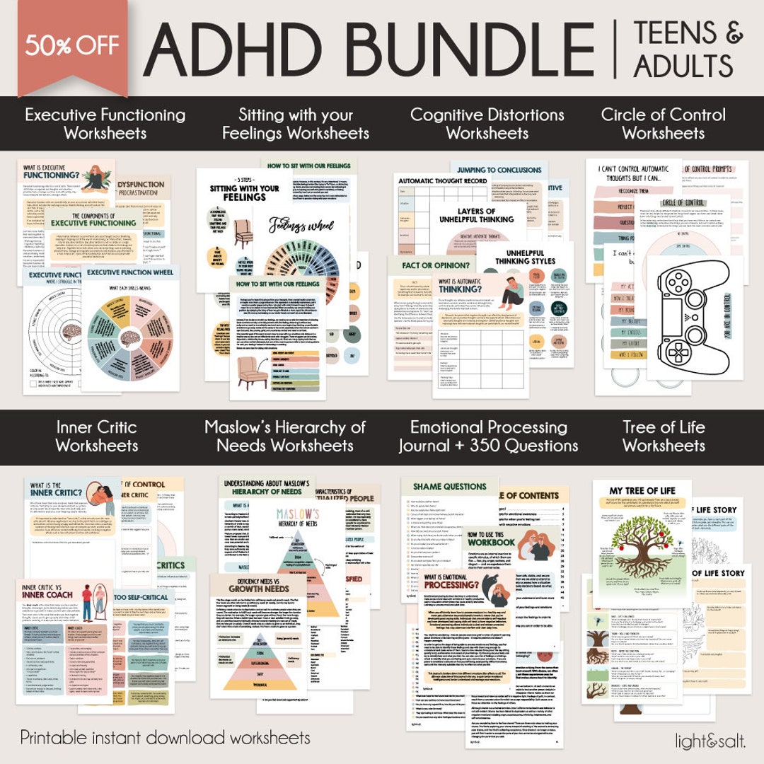 ADHD Bundle, Executive Functioning, Therapy Worksheets, Inner Critic ...