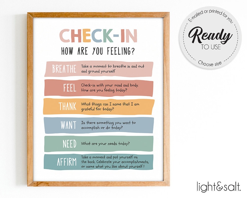 Feelings Check in Poster, Mental Health Poster, Self Care Poster, Daily ...