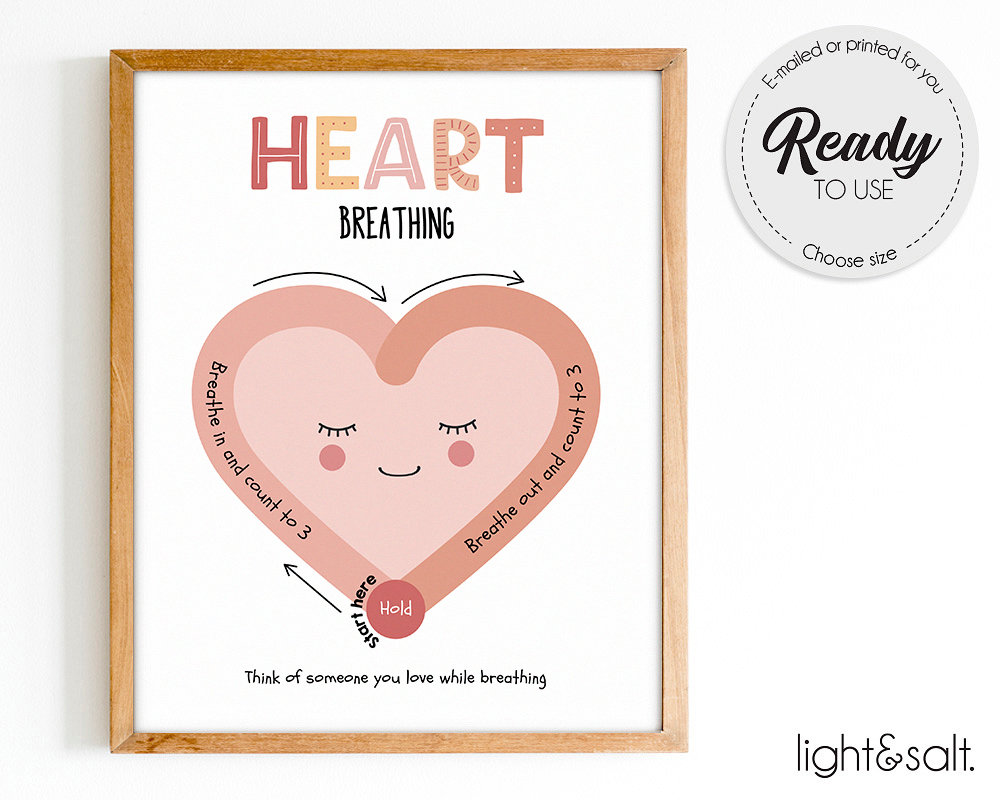 Heart Breathing Poster Mindfulness Breathing Calm Down | Etsy