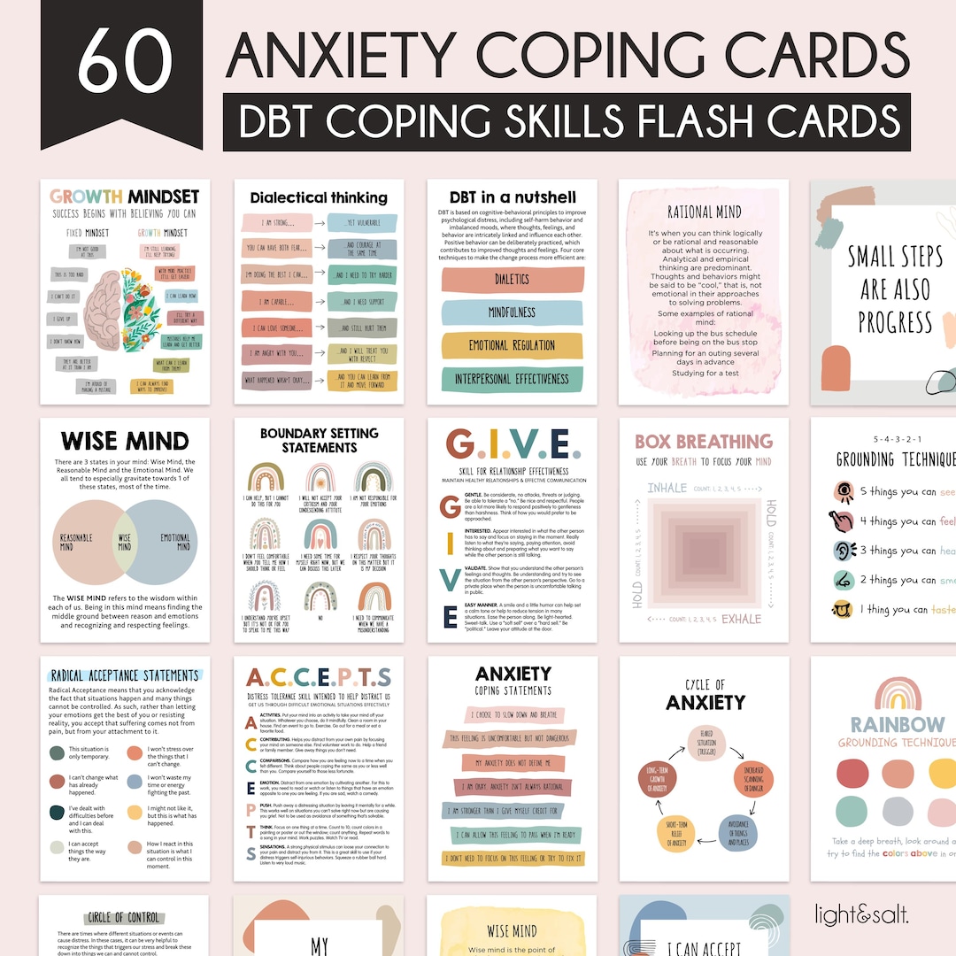 Anxiety Coping Skills Flashcards, DBT Cards, Dialectical Behavior ...