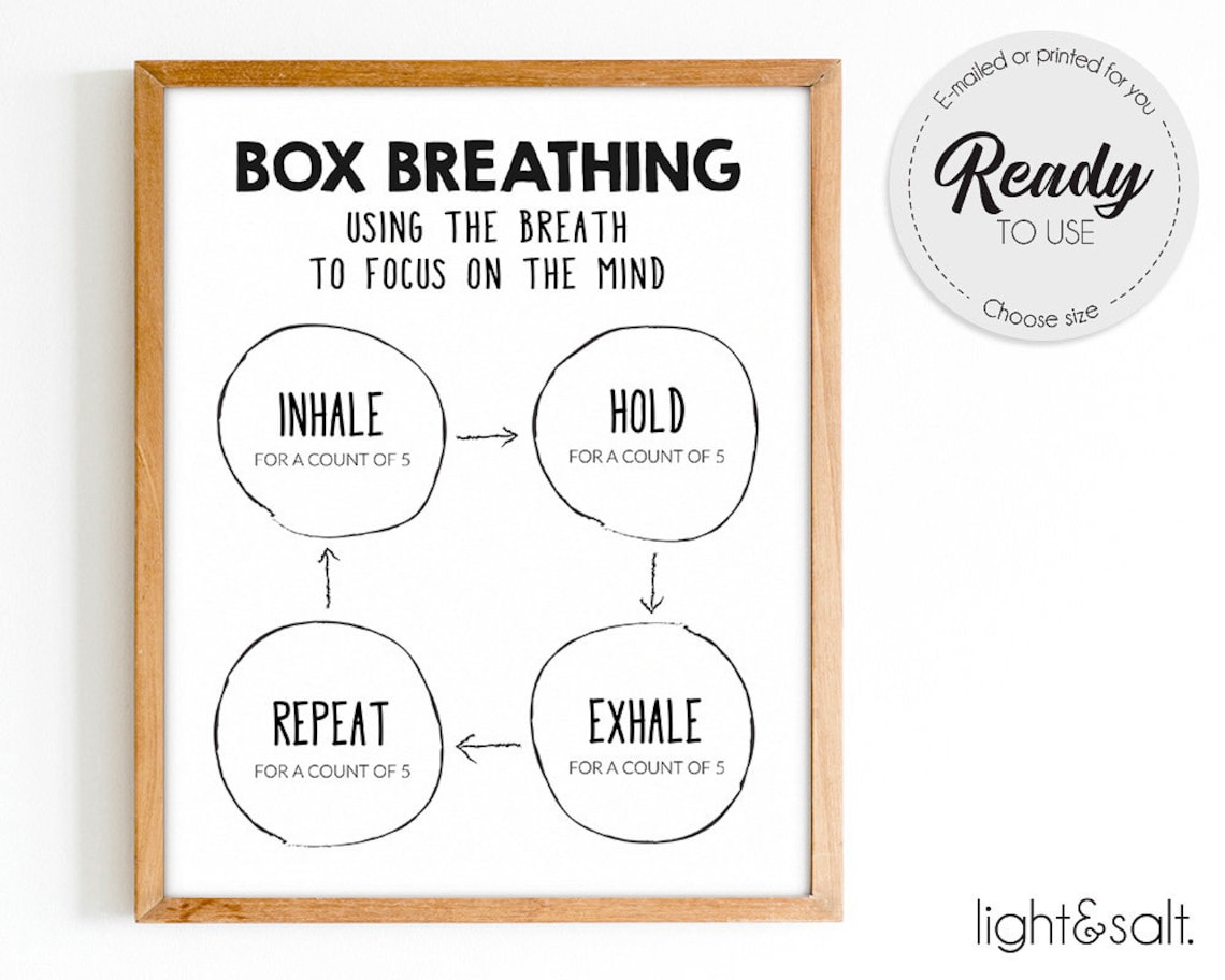 Box Breathing, Mindful Breathing Poster, Grounding Technique, Mental ...