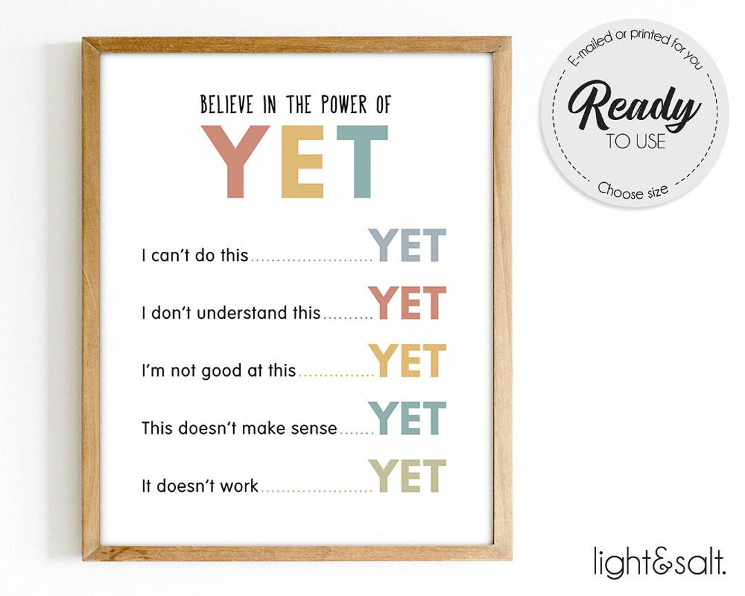 I Believe in the Power of Yet, Growth Mindset Poster, Therapy Office ...
