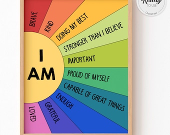 Positive Affirmations for Kids Poster, I Am Poster, Notes to Self ...