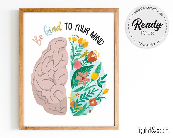 Be Kind to Your Mind Print Brain Poster Growth Mindset - Etsy