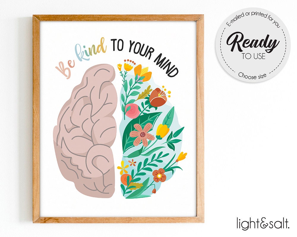 Be Kind to Your Mind Print Brain Poster Growth Mindset - Etsy