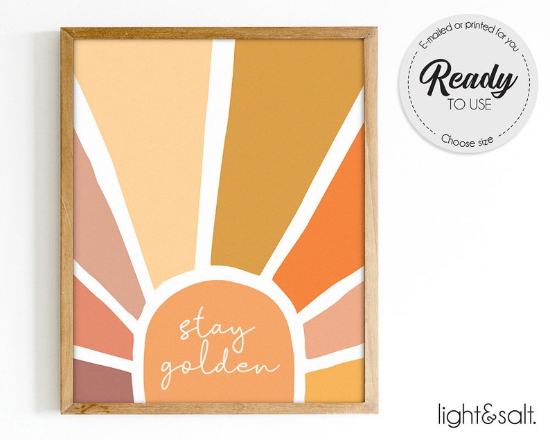 Boho Sun Rays Print Stay Golden Print Retro Sunburst Print - Etsy