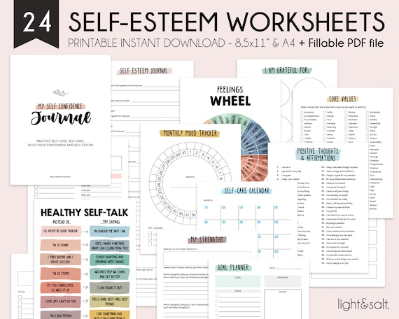 Fillable Pdf Self Esteem Worksheets Self Esteem Workbook Etsy Uk