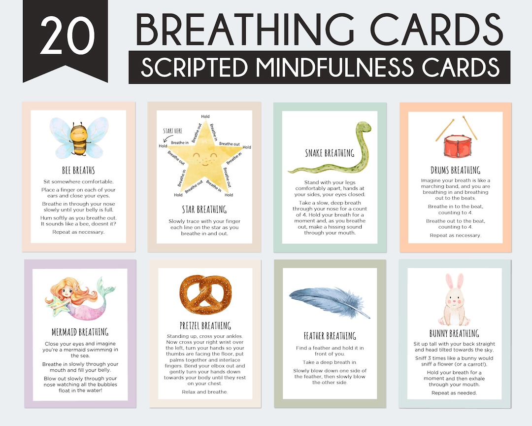Mindfulness Breathing Cards for Kids, Anxiety Relief, Coping Skills ...