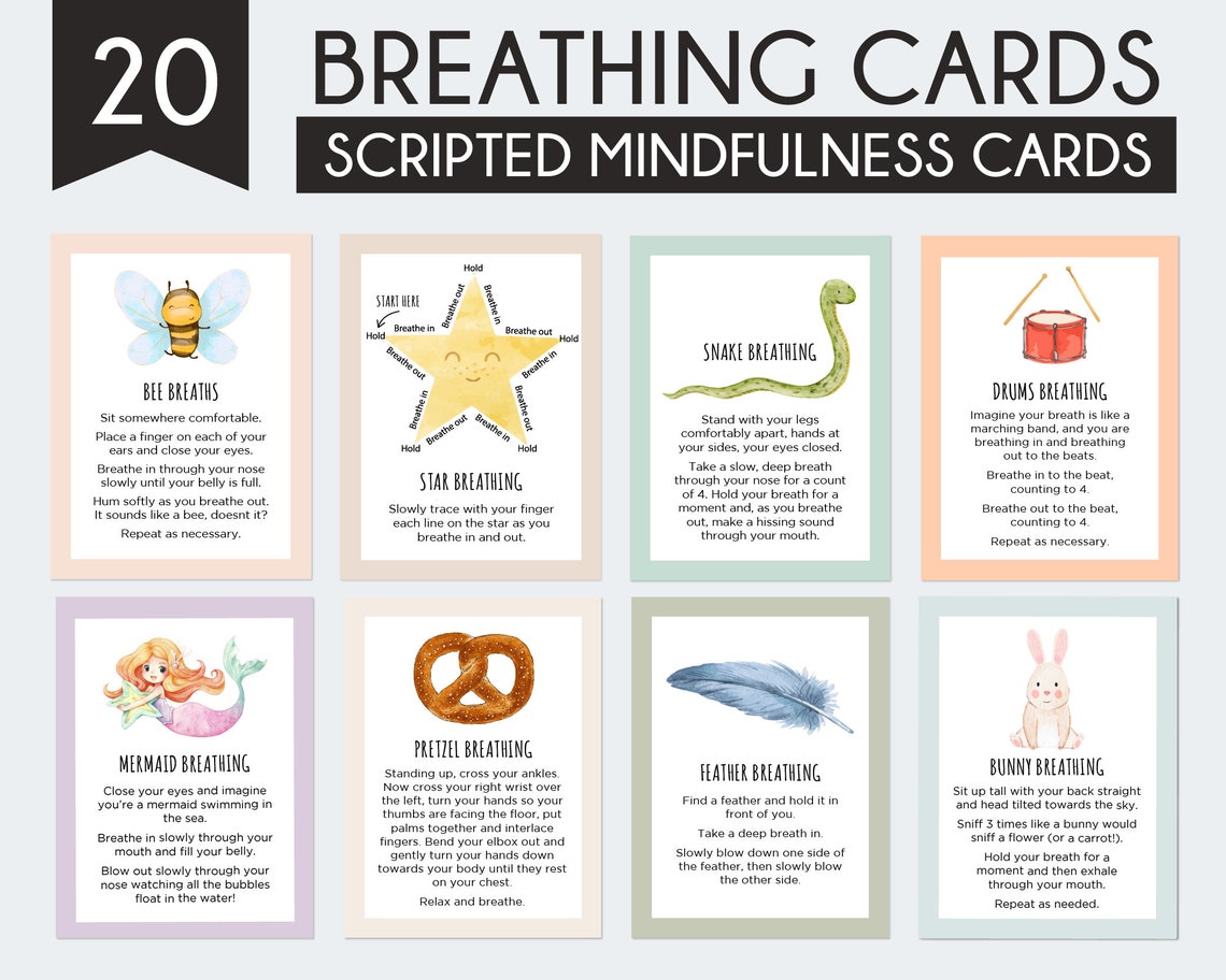 Mindfulness Breathing Cards for Kids, Anxiety Relief, Coping Skills ...