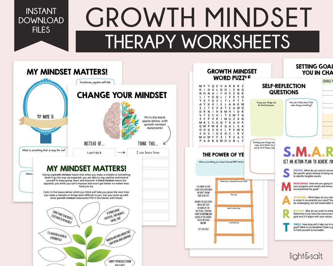 Growth Mindset Worksheets, Challenging Negative Thoughts, Therapy ...
