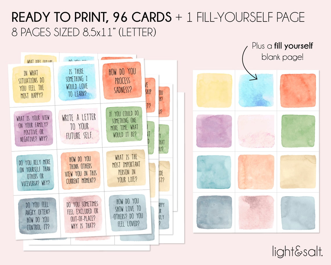 Journaling Prompt Cards Self Care Journal Mental Health - Etsy