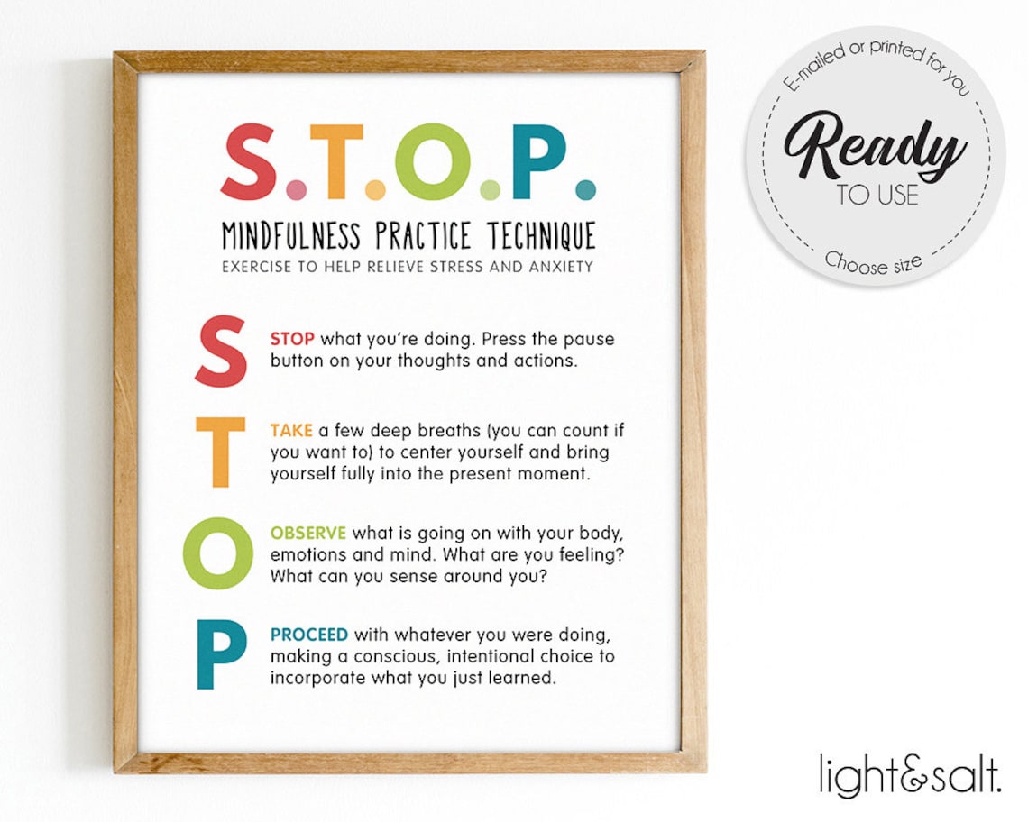 STOP Technique, Stress and Anxiety Relief, Mental Health Poster ...