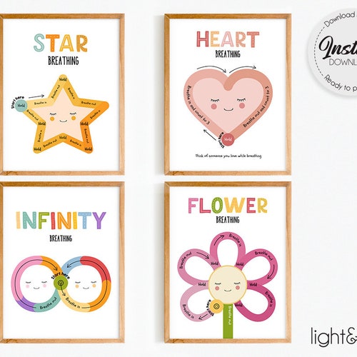 Mindfulness Breathing for Kids Mental Health Posters Set of - Etsy