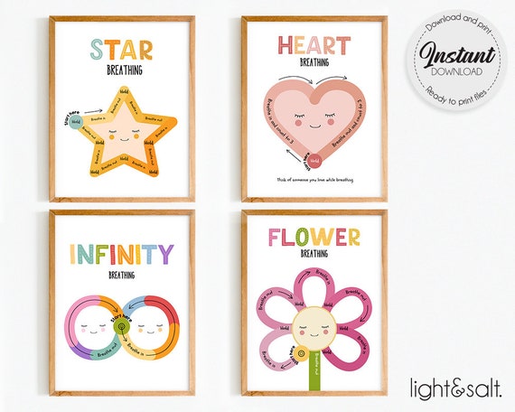 Mindfulness Breathing for Kids Mental Health Posters Set of - Etsy