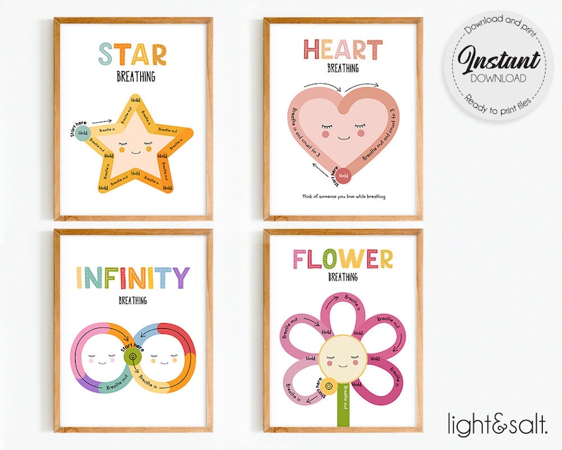 Mindfulness Breathing for Kids Mental Health Posters Set of - Etsy