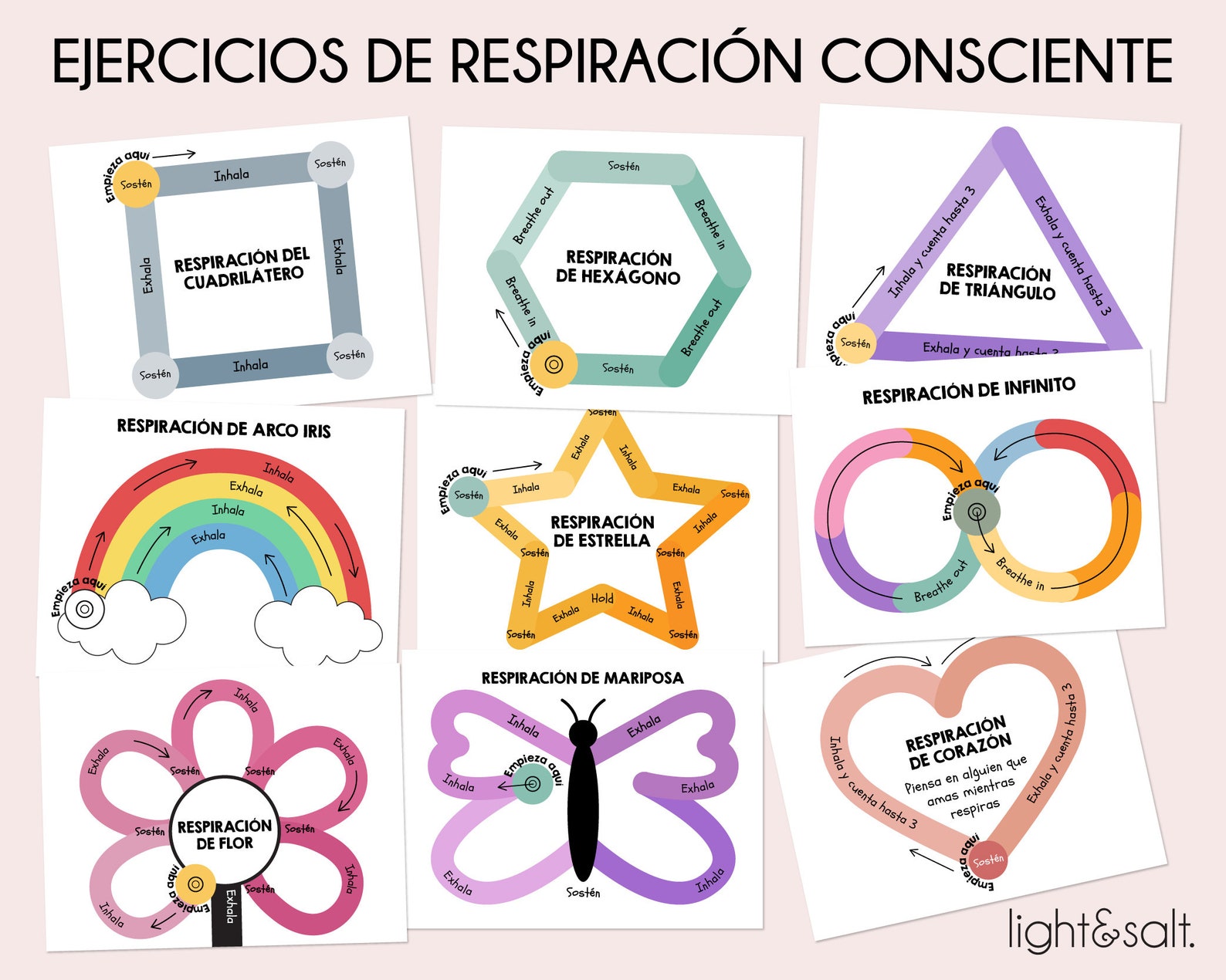 Actividades de respiración consciente en español para niños, tarjetas ...
