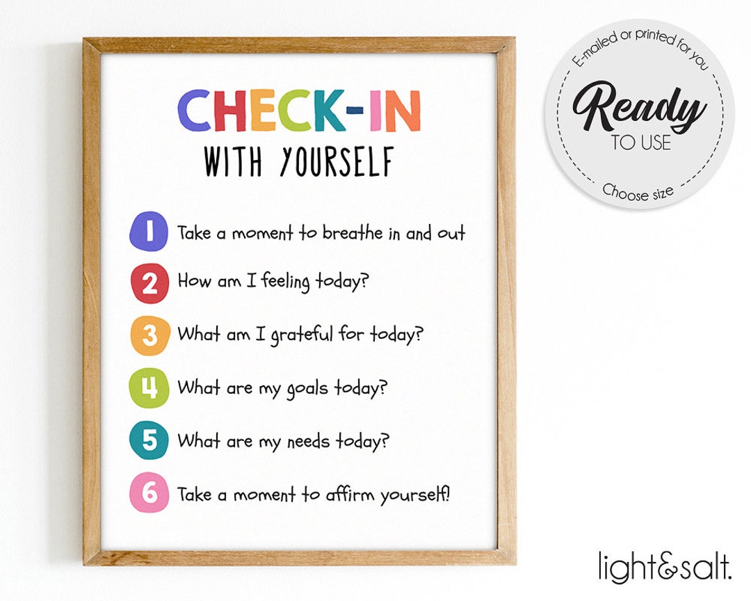 Daily Check-in Poster, Self-care, Daily Checklist, Challenging Negative ...