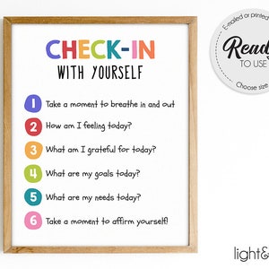 Daily Check-in Poster, Self-care, Daily Checklist, Challenging Negative ...