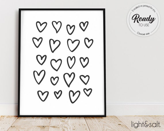 Heart print love print hand drawn hearts hearts | Etsy