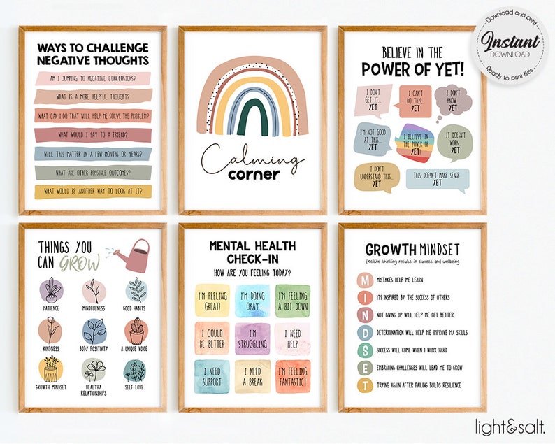 Calming Corner Poster Set of 6, Growth Mindset Poster Bundle, Zones of ...