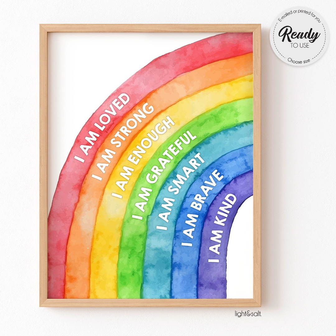 Rainbow Affirmations Wall Art, Positive Affirmations for Kids, I Am ...