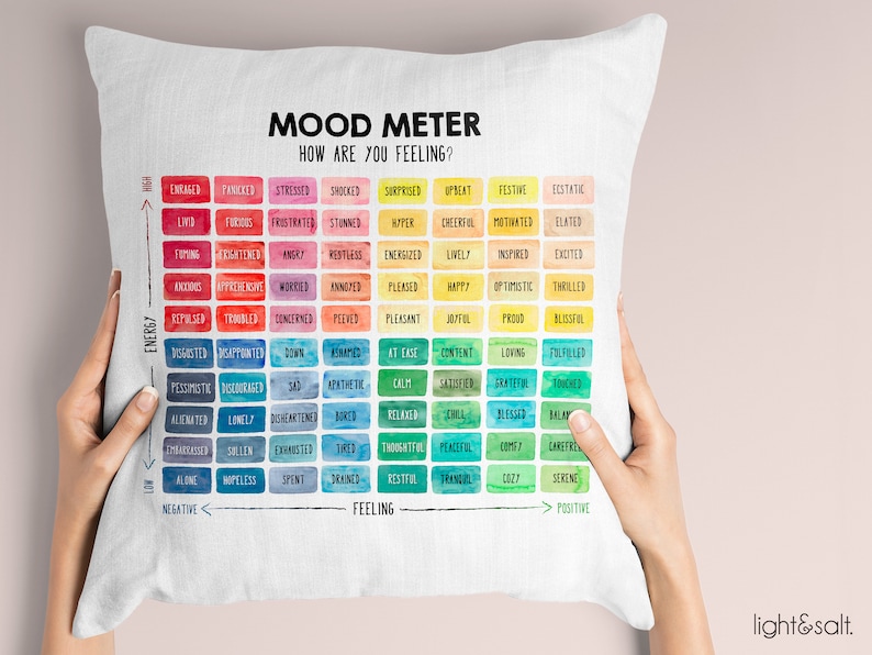 Mood Meter Pillow, Feelings Chart, Wheel of Emotions Throw Pillow Case ...