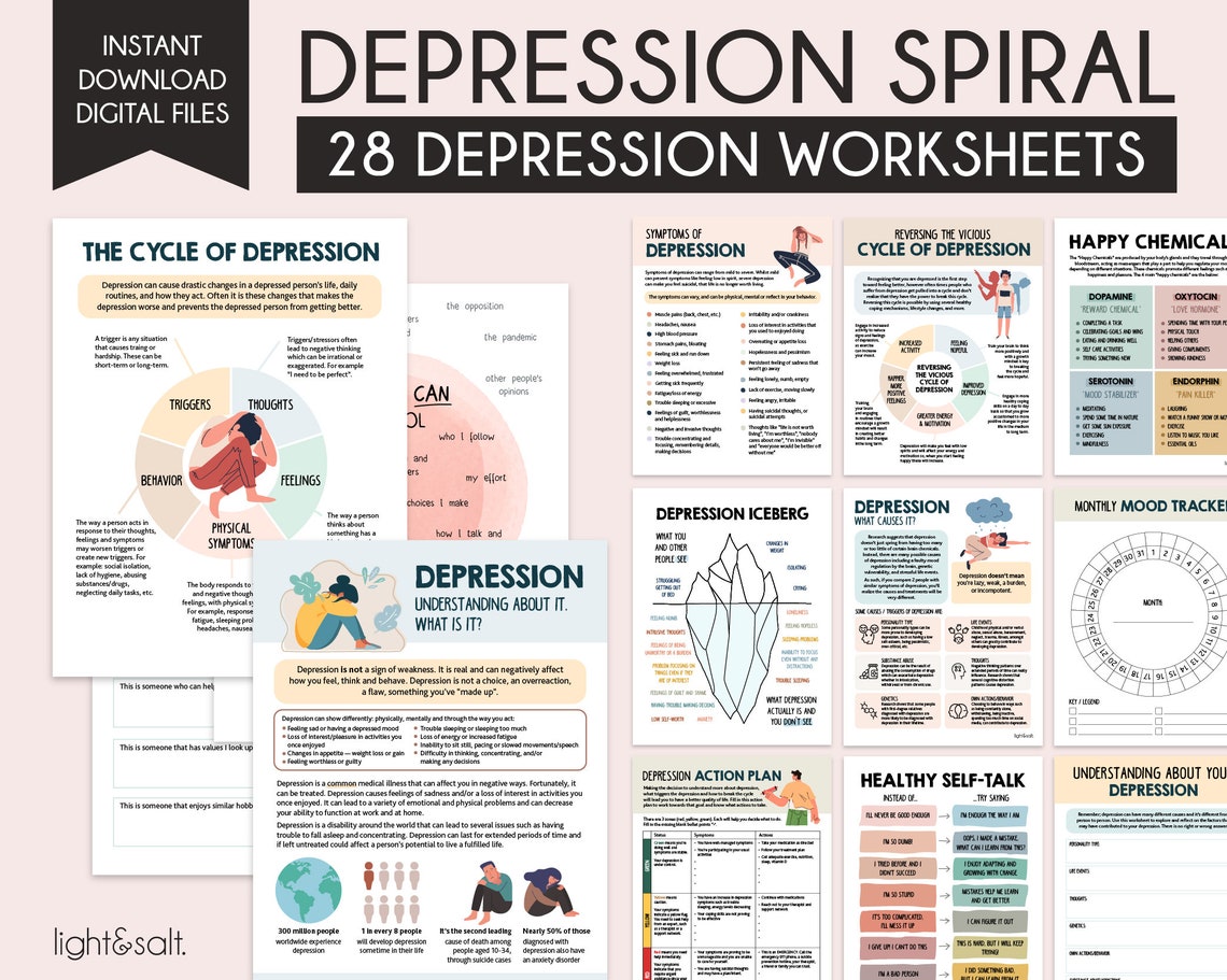The Depression Spiral Worksheets Depression Anxiety - Etsy
