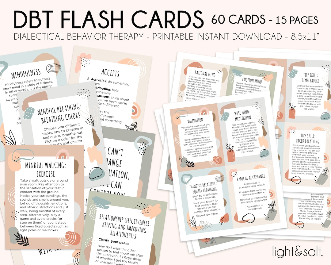 DBT Flash Cards, 60 Anxiety Coping Cards, Self Help Cards, Coping ...