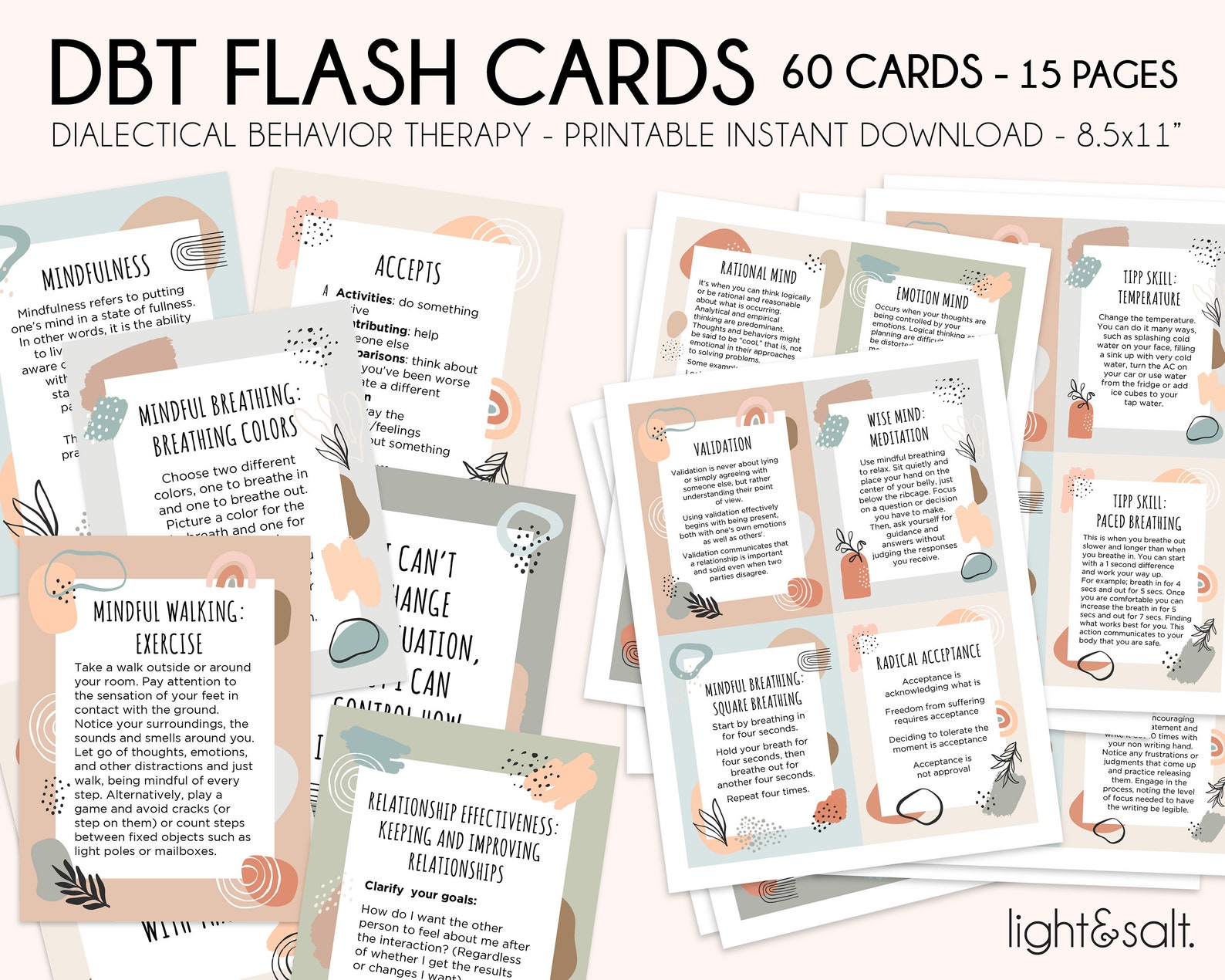 DBT Flash Cards, 60 Anxiety Coping Cards, Self Help Cards, Coping ...