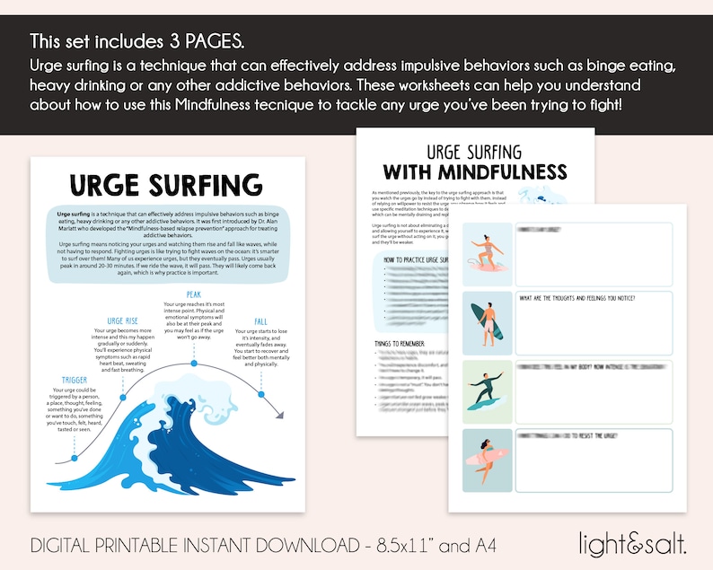 Urge Surfing Mindfulness Technique, Therapy Worksheets, Addiction ...