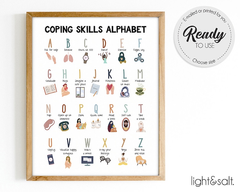 Coping Skills Alphabet Print Self Care Checklist Calm Down - Etsy